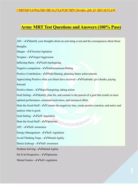 Army Mrt Test Questions And Answers 100 Pass Master Resilience Training Stuvia Us