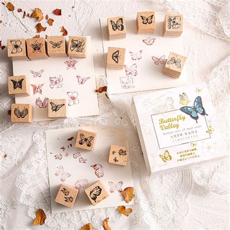 16pcs 빈티지 나비 곤충 스탬프 Diy 나무 고무 스탬프 Scrapbooking 편지지 나무 물개 Scrapbooking