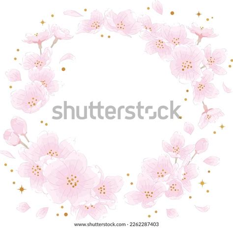 Watercolor Style Cherry Blossom Wreathfloral Circle Stock Vector