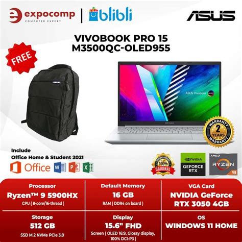 Promo Asus Vivobook Pro 15 M3500qc Oled955 Silver Amd R9 5900 Diskon 8