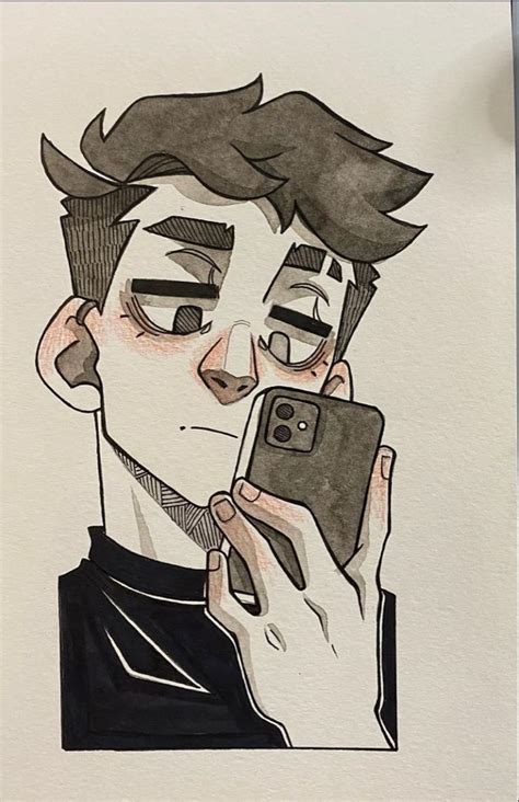 Cartoon Art Style Man With Cell Phone