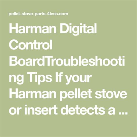 Harman Pellet Stove Troubleshooting Guide