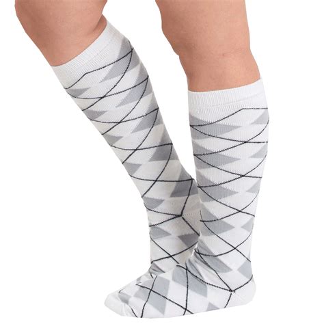 Pink And Gray Argyle Knee High Socks