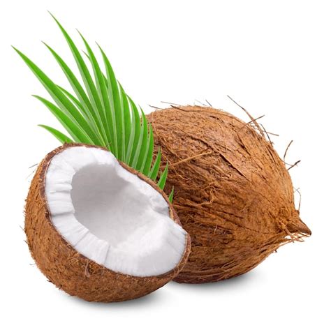 Coco Aislado Coco Entero Y Medio Coco Con Hoja De Palma Aislado Sobre