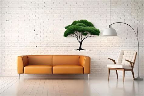 Premium Photo A Living Room With A Tree On The Wall