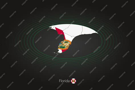 隣接する米国の州との暗い色の楕円形の地図でフロリダ州の地図 プレミアムベクター