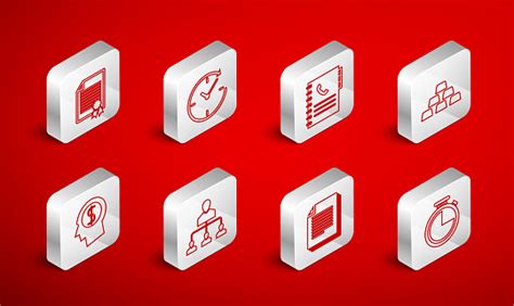 라인 스톱워치 화살표가 있는 시계 전화번호부 금괴 문서 인증서 템플릿 추천 마케팅 및 사업가 계획 마인드 아이콘을 설정합니다 벡터 3차원 형태에 대한 스톡 벡터 아트 및