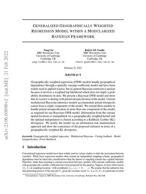 Geographically Weighted Regression Bayesian Pdf Statistical