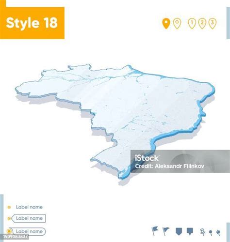Brésil Carte 3d Sur Fond Blanc Avec De Leau Et Des Routes Carte
