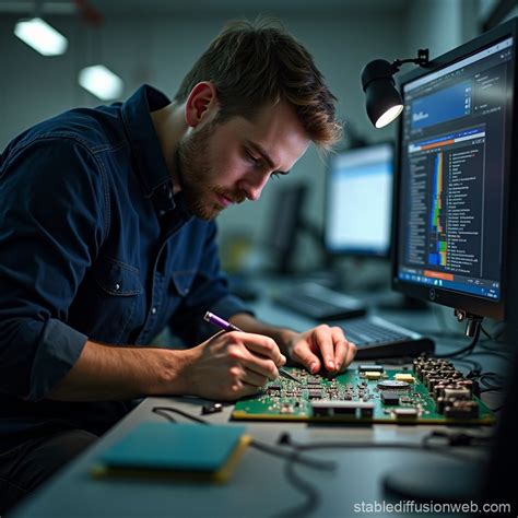 Man Soldering Circuitry In A Lab Stable Diffusion Online