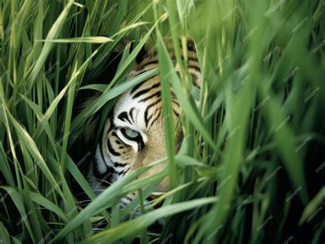 Premium Photo Tiger Hiding In Tall Grass
