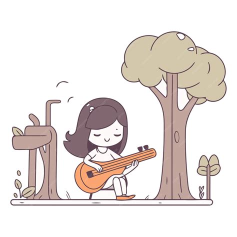 Premium Vector Girl Playing Guitar In The Park On White Background