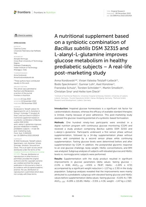 Pdf A Nutritional Supplement Based On A Synbiotic Combination Of