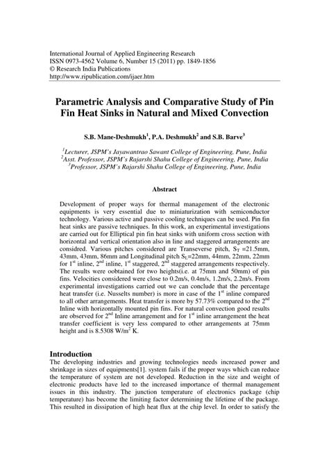 (PDF) Parametric analysis and comparative study of pin fin heat sinks ...