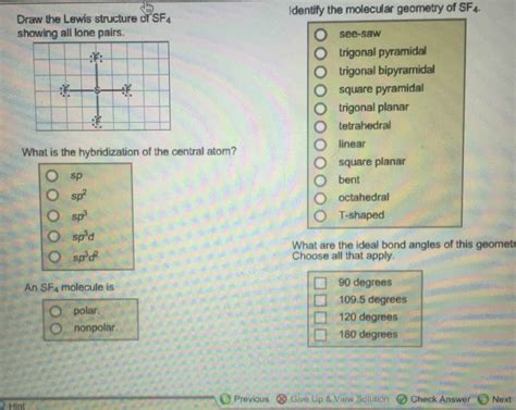 Solved Draw The Lewis Structure Of SF 4 Showing All Lone Chegg