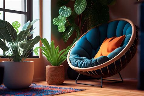 Premium Photo Room Interior With Comfortable Papasan Chair Trendy