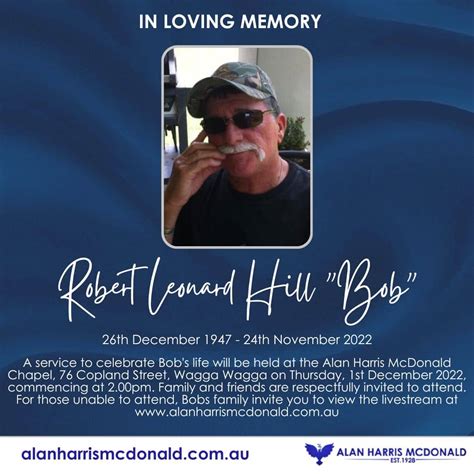 Late Robert Leonard Hill Bob Alan Harris Mcdonald