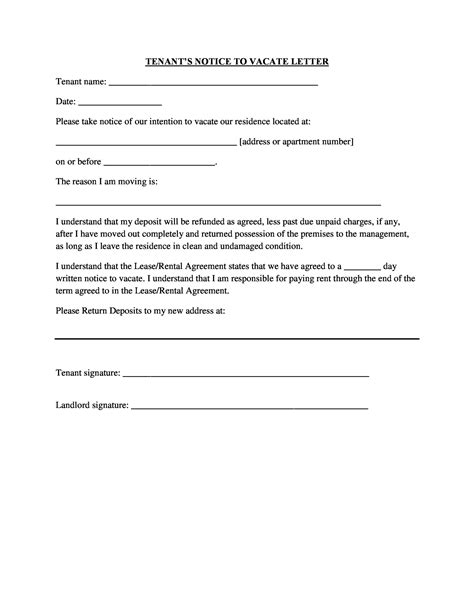Printable Tenant 60 Day Notice To Vacate Template
