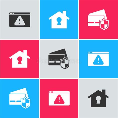 Set Browser With Exclamation Mark House Under Protection And Credit