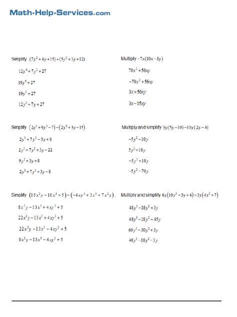 Polynomails Addsubtractmultiply Level 1 Pdf