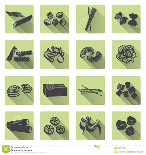 Types Of Pasta Set Icons In Monochrome Style Big Collection Of Types