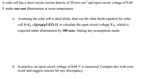 Solved A Solar Cell Has A Short Circuit Current Density Of Chegg