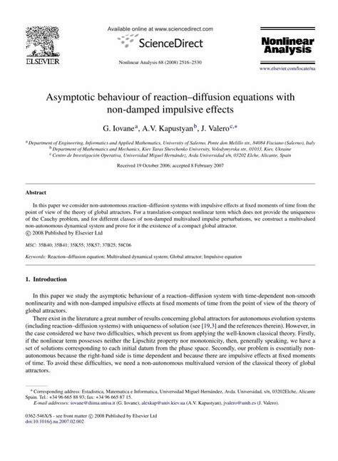 Pdf Asymptotic Behaviour Of Reactiondiffusion Equations With Non Damped Impulsive Effects