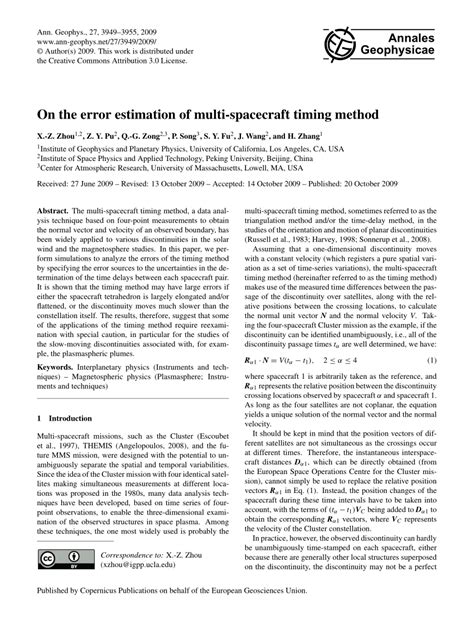Pdf On The Error Estimation Of Multi Spacecraft Timing Method