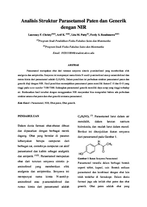 Doc Analisis Struktur Parasetamol Paten Dan Generik Dengan Nir