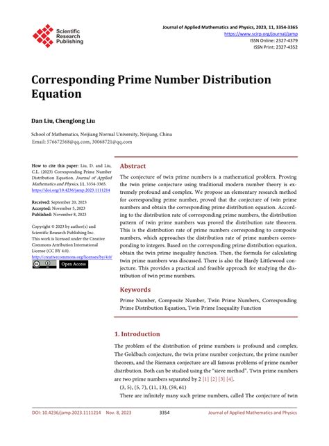 Pdf Corresponding Prime Number Distribution Equation