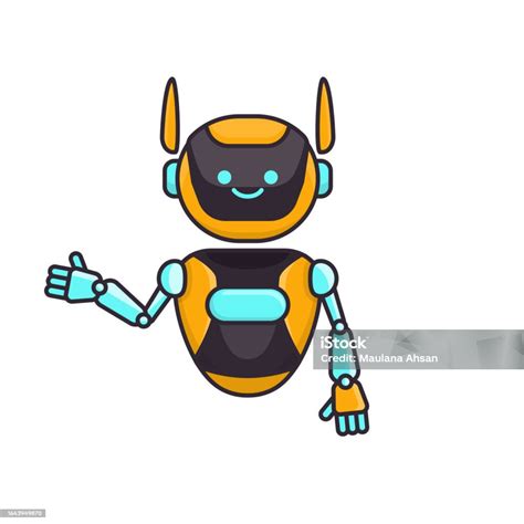 로봇이 제시하거나 환영하는 제스처 벡터 그림 귀여운 로봇 만화 일러스트 디자인 교습에 대한 스톡 벡터 아트 및 기타 이미지 교습 인공지능 가리키기 Istock