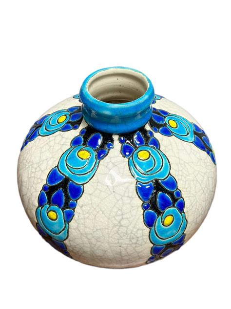 Group Of Three 1920s Blue Flower Vases By Artist Charles Catteau For