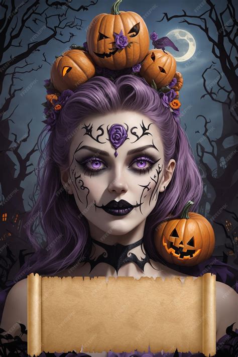 Premium Ai Image Poster Of A Beautiful Woman With Halloween Costume