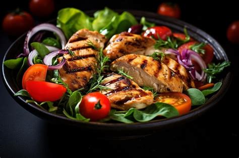 Healthy Salad Bowl With Quinoa Avocado Tomatoes And Chicken Breast