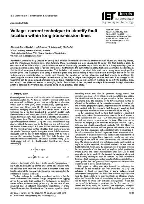 Pdf Voltage Current Technique To Identify Fault Location Within Long