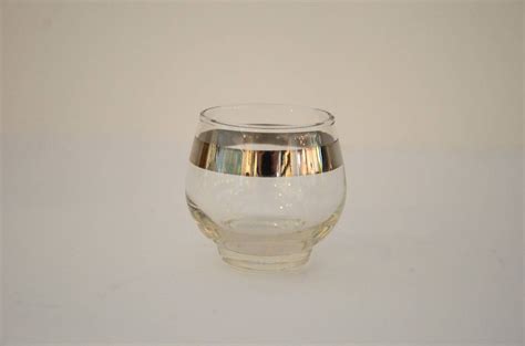 Dorothy Thorpe Glass And Silver Band Martini Pitcher And Four Matching