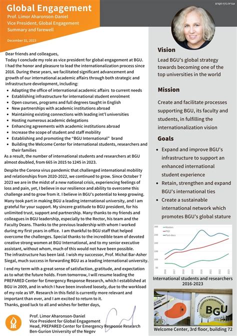 Today I Concluded My Term As Vice President For Global Engagement At Ben Gurion University Of