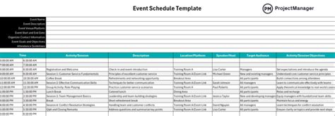 Event Schedule Template For Excel Free Download