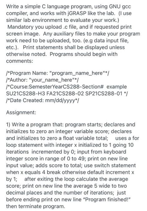Solved Write A Simple C Language Program Using Gnu Gcc