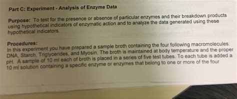 solved part c experiment analysis of enzyme data purpose