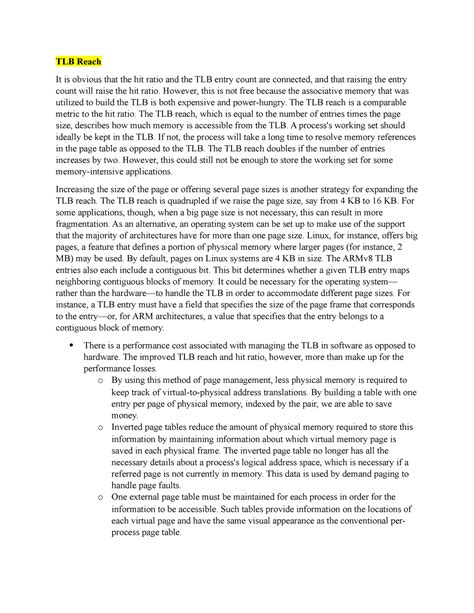 TLB Reach TLB Notes TLB Reach It Is Obvious That The Hit Ratio And The TLB Entry Count Are