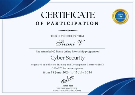 Sivani V On Linkedin Cybersecurity Internship Cdac Ethicalhacking Informationsecurity