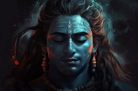 Premium Ai Image Hindu God Shiva Dark Blue Supreme Deity With Closed