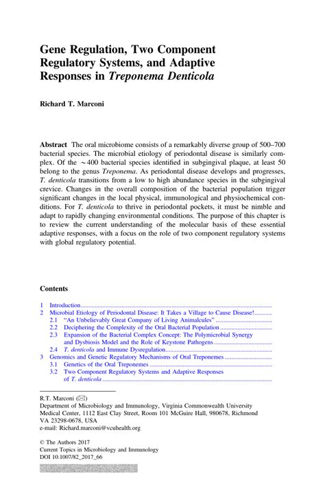 Pdf Gene Regulation Two Component Regulatory Systems And Adaptive Responses In Treponema