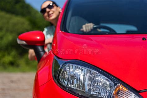 Attractive Woman Driving A Car On A Highway Stock Photo Image Of