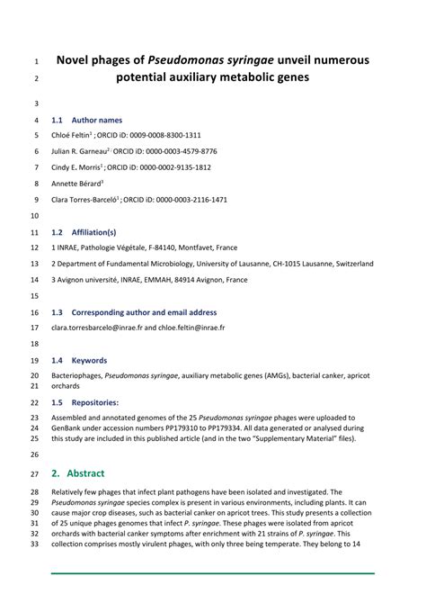 Pdf Novel Phages Of Pseudomonas Syringae Unveil Numerous Potential Auxiliary Metabolic Genes