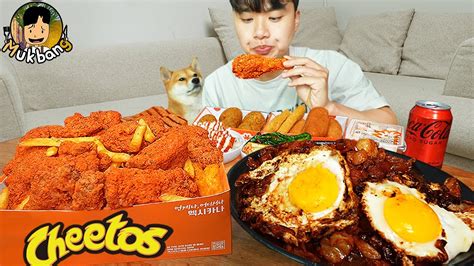 Asmr Mukbang 직접 만든 치토스 양념 치킨먹방 치즈스틱 짜파게티 레시피 Fried Chicken And Black