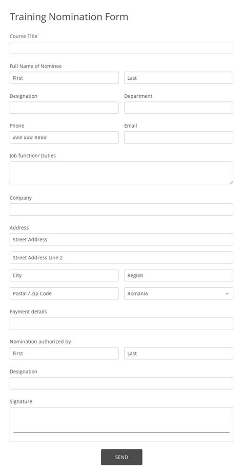 Training Nomination Form Template 123formbuilder