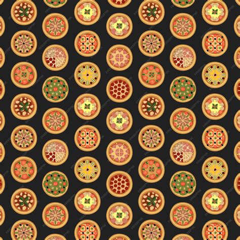 Premium Vector Seamless Pattern With Staggered Round Different Pizzas