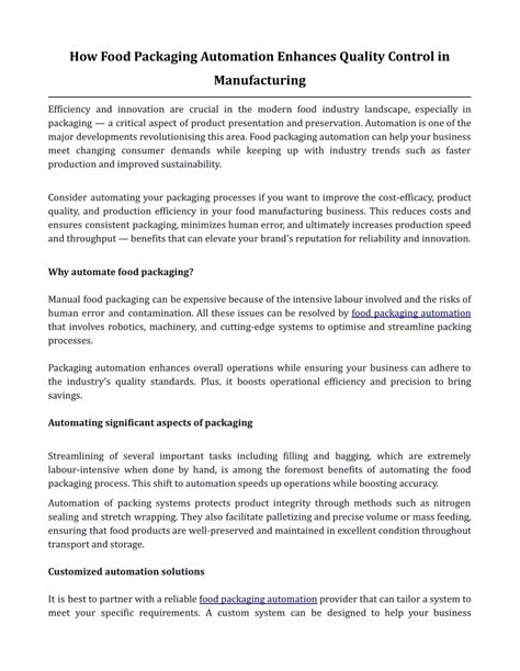 Ppt How Food Packaging Automation Enhances Quality Control In